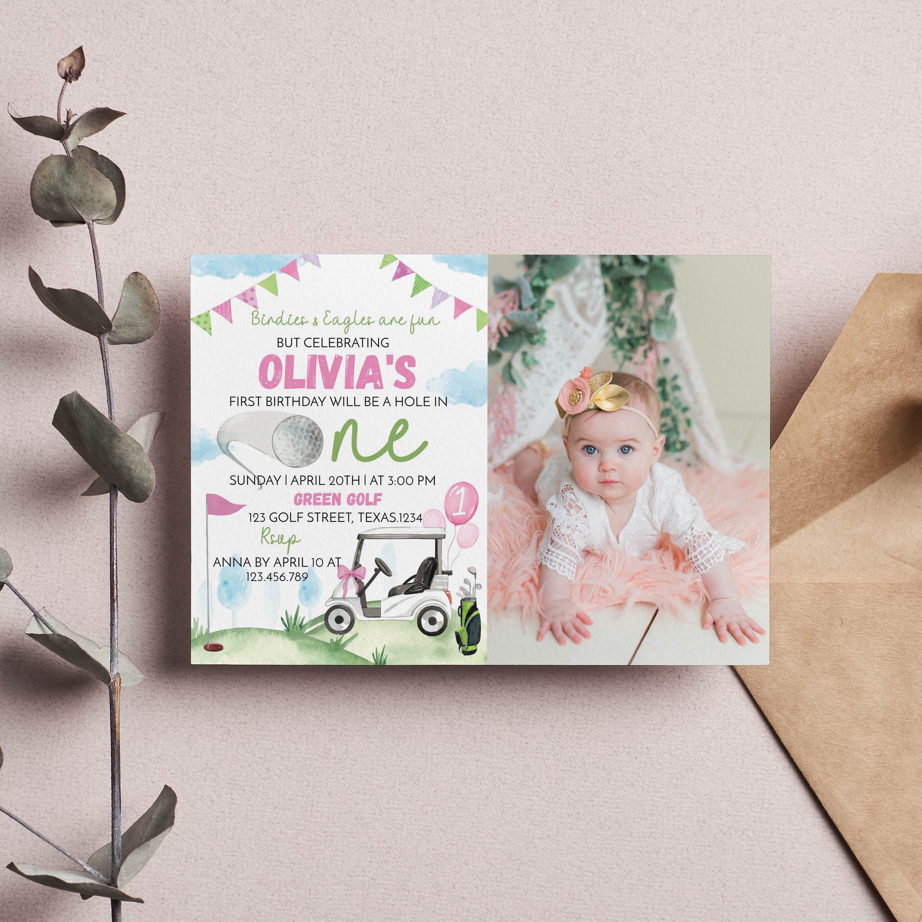 Editable Golf First Birthday Invitation Hole in One Birthday - Etsy