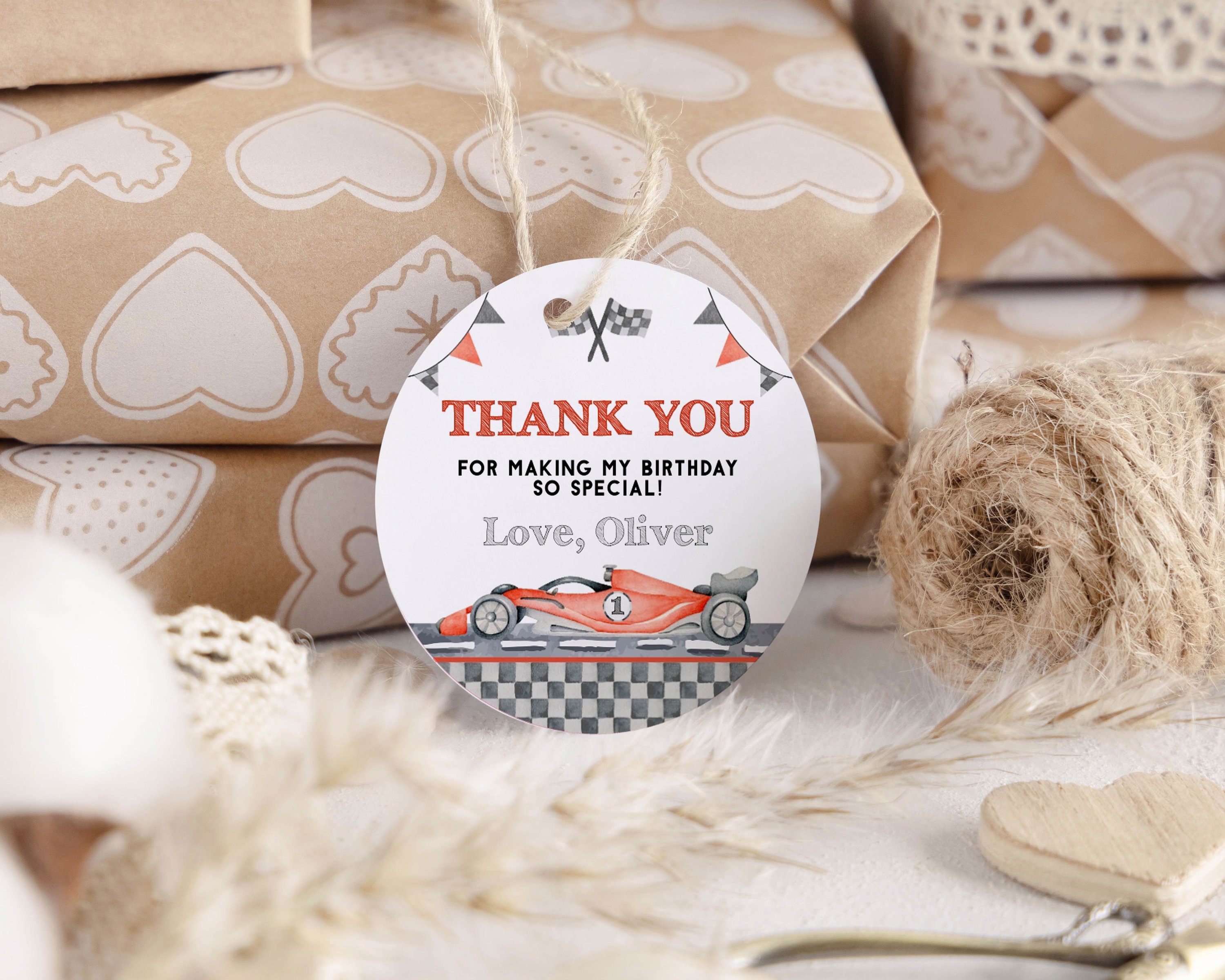 EDITABLE Race Car Birthday Thank You Tag Fast One Favor - Etsy