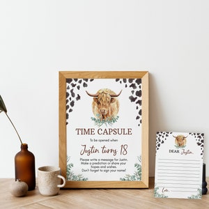 EDITABLE Highland Cow Time Capsule Template, Cow 1st Birthday Time ...