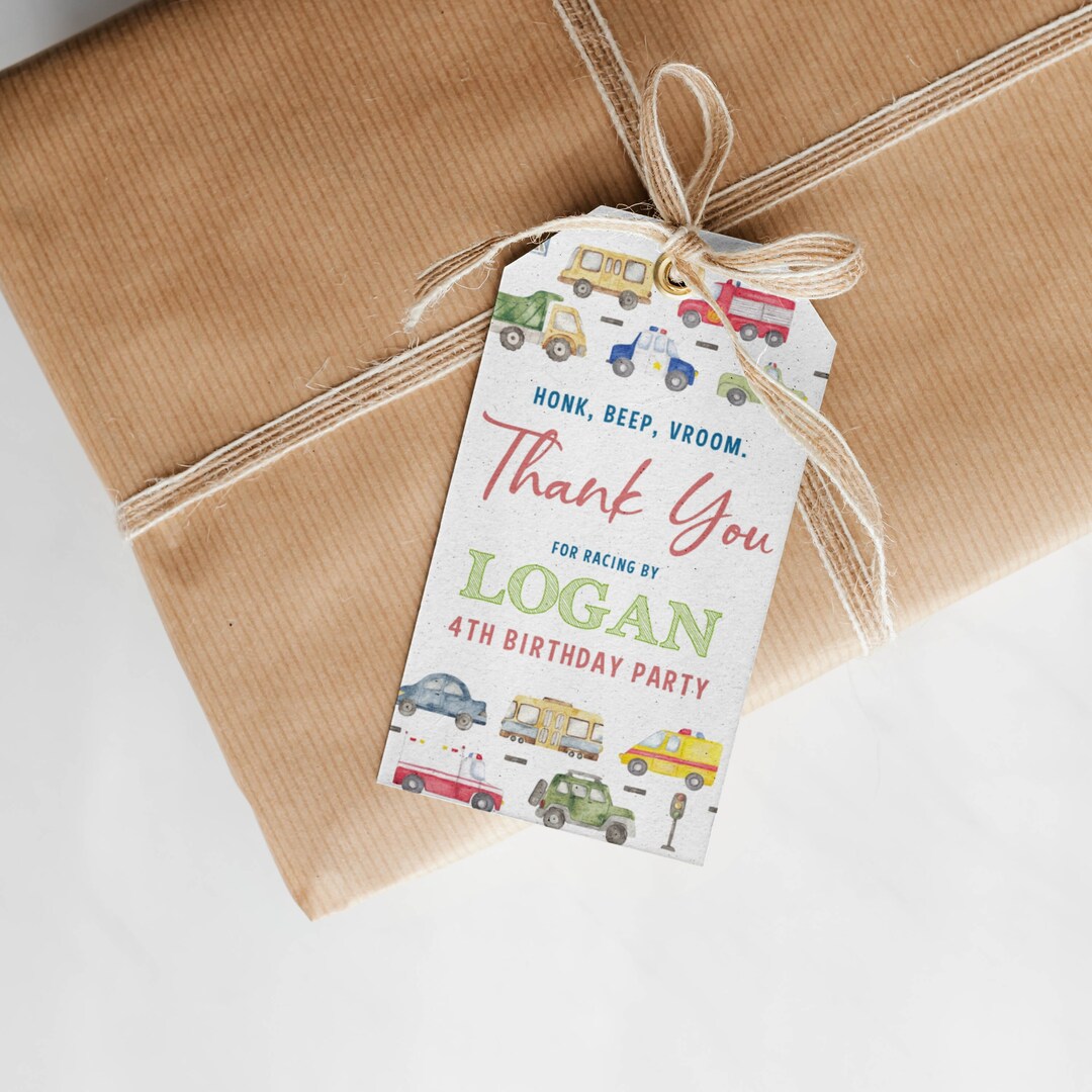 EDITABLE Transportation Favor Tags, Truck Birthday Thank You Tag, Boy ...