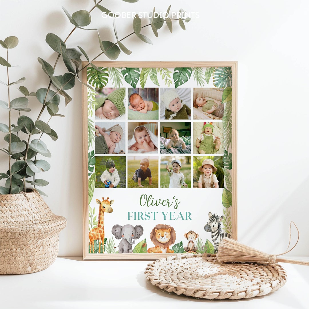Editable Safari 1st Year Photo Collage, Wild One First Birthday ...