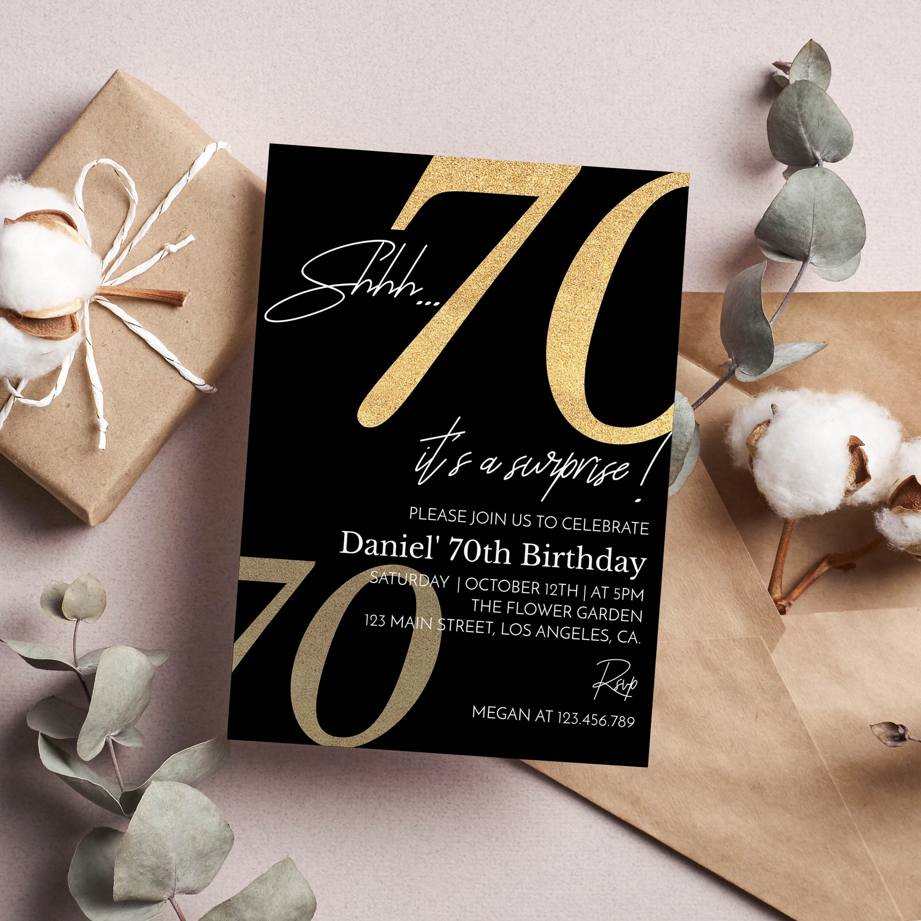 Shhh It's A Surprise Invitation, 70th Birthday Invitation for Women ...