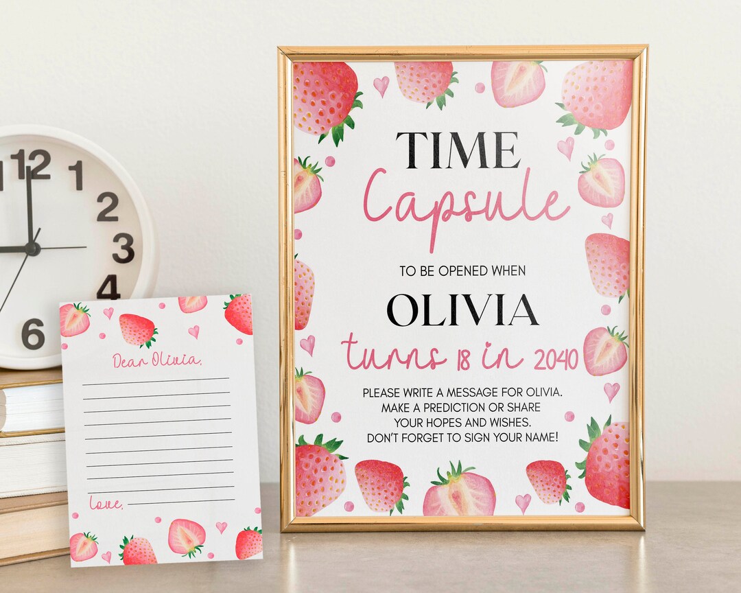 EDITABLE Strawberry Birthday Time Capsule Template, Berry 1st Birthday ...