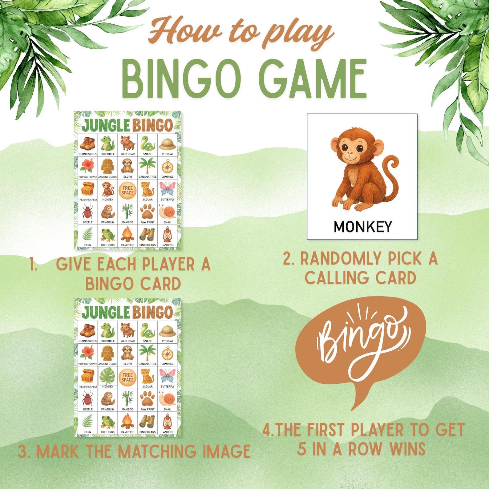 Jungle Bingo Game Printable, Safari Animal Bingo Set for Kids Party ...