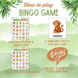 Jungle Bingo Game Printable, Safari Animal Bingo Set for Kids Party ...