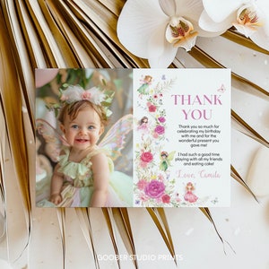 EDITABLE Fairy Birthday Thank You Card, Fairy Picture Thank You Card ...