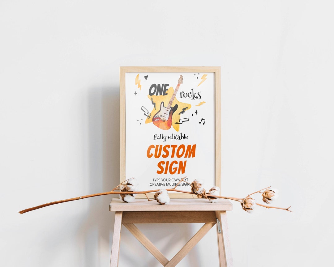 EDITABLE One Rocks Birthday Custom Sign, Rock N Roll Birthday Party ...