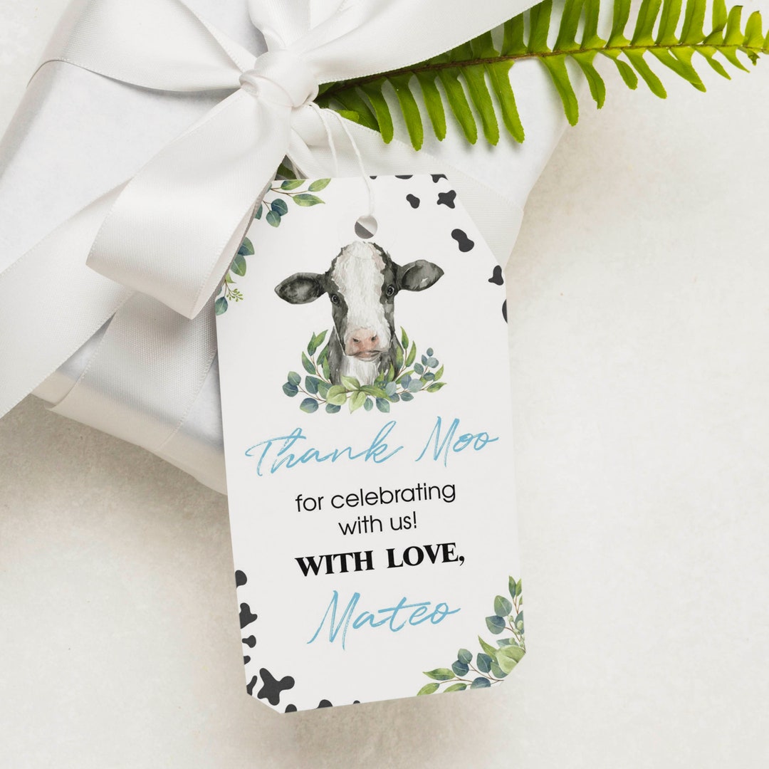 EDITABLE Cow Thank You Tag, Farm Birthday Favor Tag, Holy Cow I'm One ...