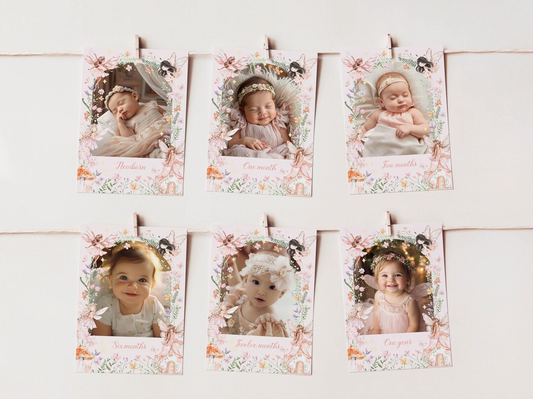 Editable Fairy First Birthday Photo Banner, Printable 12 Month Birthday ...