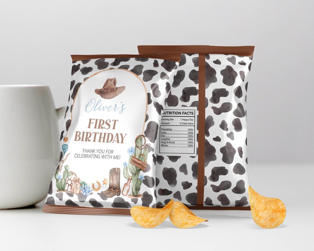 EDITABLE My First Rodeo Birthday Chip Bags, Cowboy First Birthday Snack ...