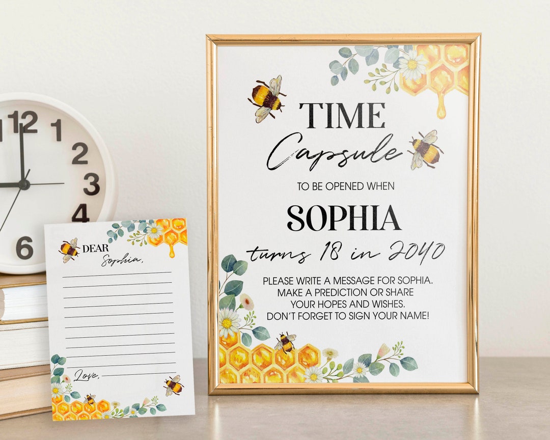 EDITABLE Bee Time Capsule Template, Honey Bee Birthday Time Capsule Sign, First Bee Day Party ...