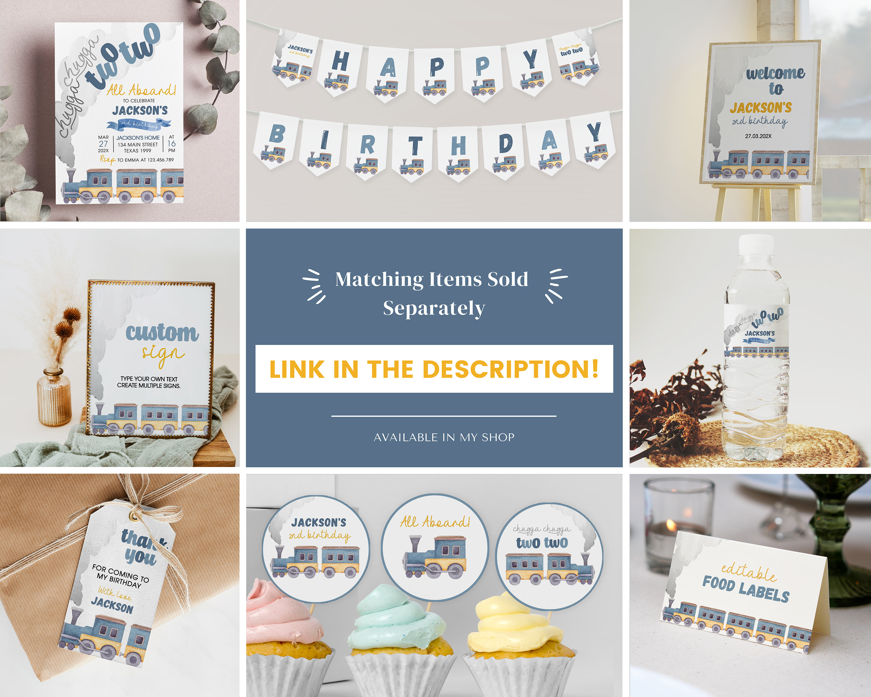 EDITABLE Train Birthday Thank You Tag, Choo Choo Train Birthday Party ...