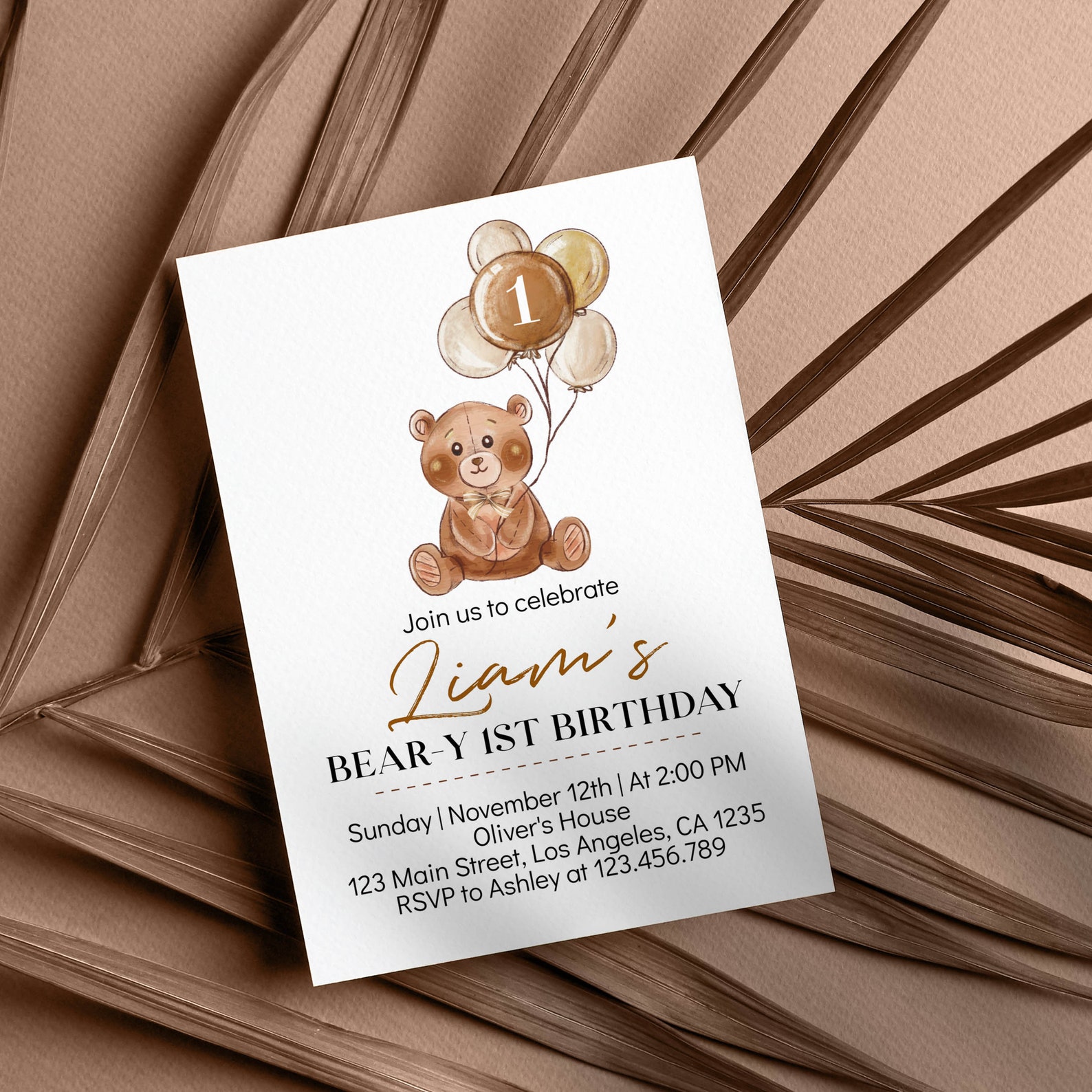 Editable Beary First Birthday Invitation Bundle Modern Bear - Etsy