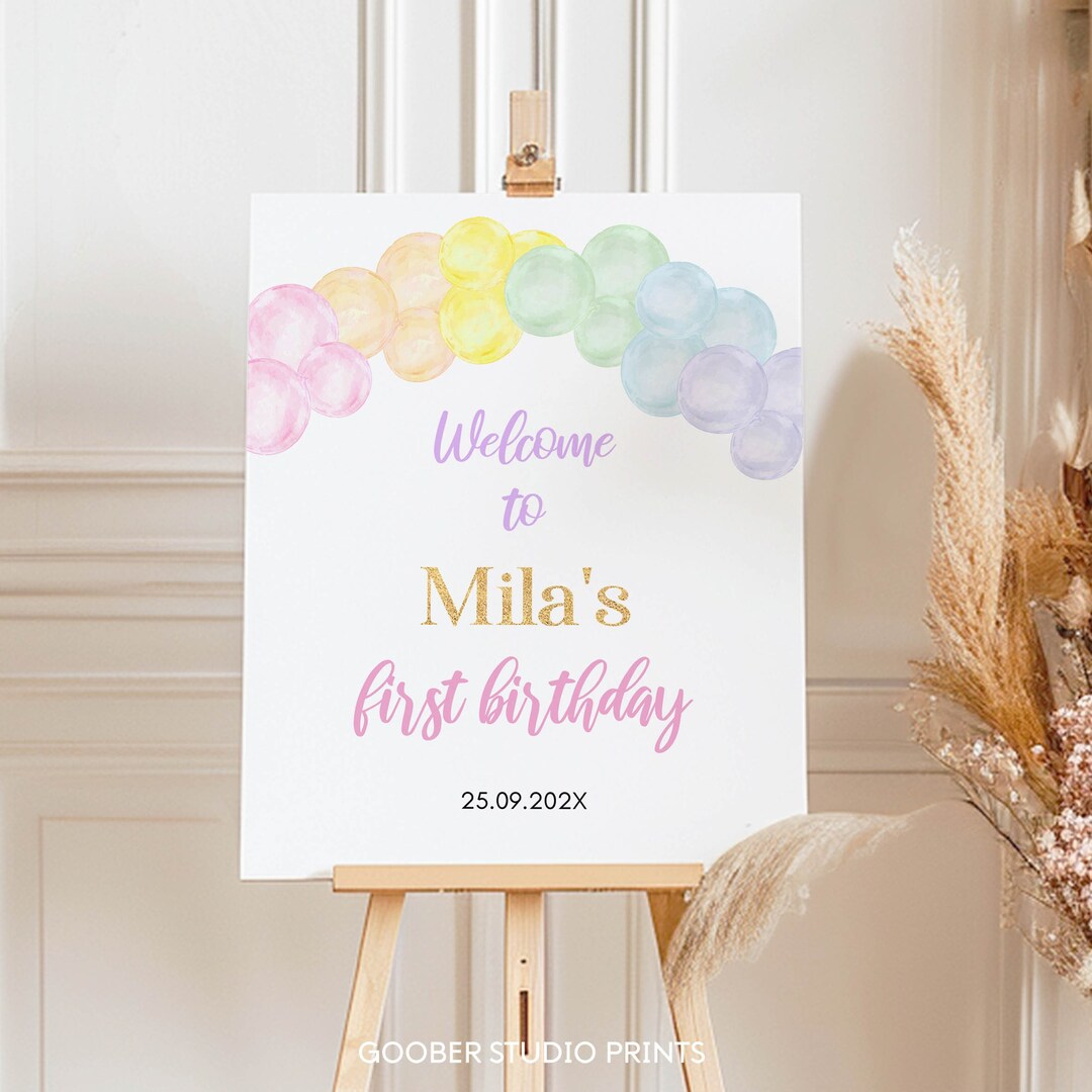 EDITABLE Pastel Rainbow Welcome Sign, Rainbow Birthday Sign, Pastel ...