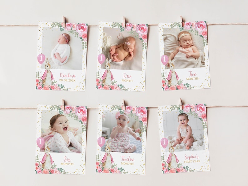 Classic Rabbit First Year Photo Banner, Vintage Bunny Birthday Decor ...