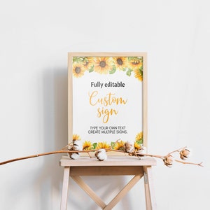 EDITABLE Sunflower Birthday Table Sign, Boho Sunflower Shower Custom ...
