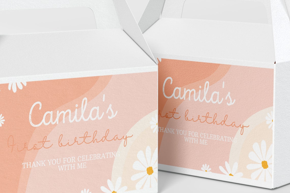 EDITABLE Daisy Birthday Party Gable Gift Box Label Boho Daisy - Etsy