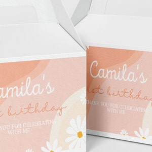 EDITABLE Daisy Birthday Party Gable Gift Box Label, Boho Daisy Favor ...
