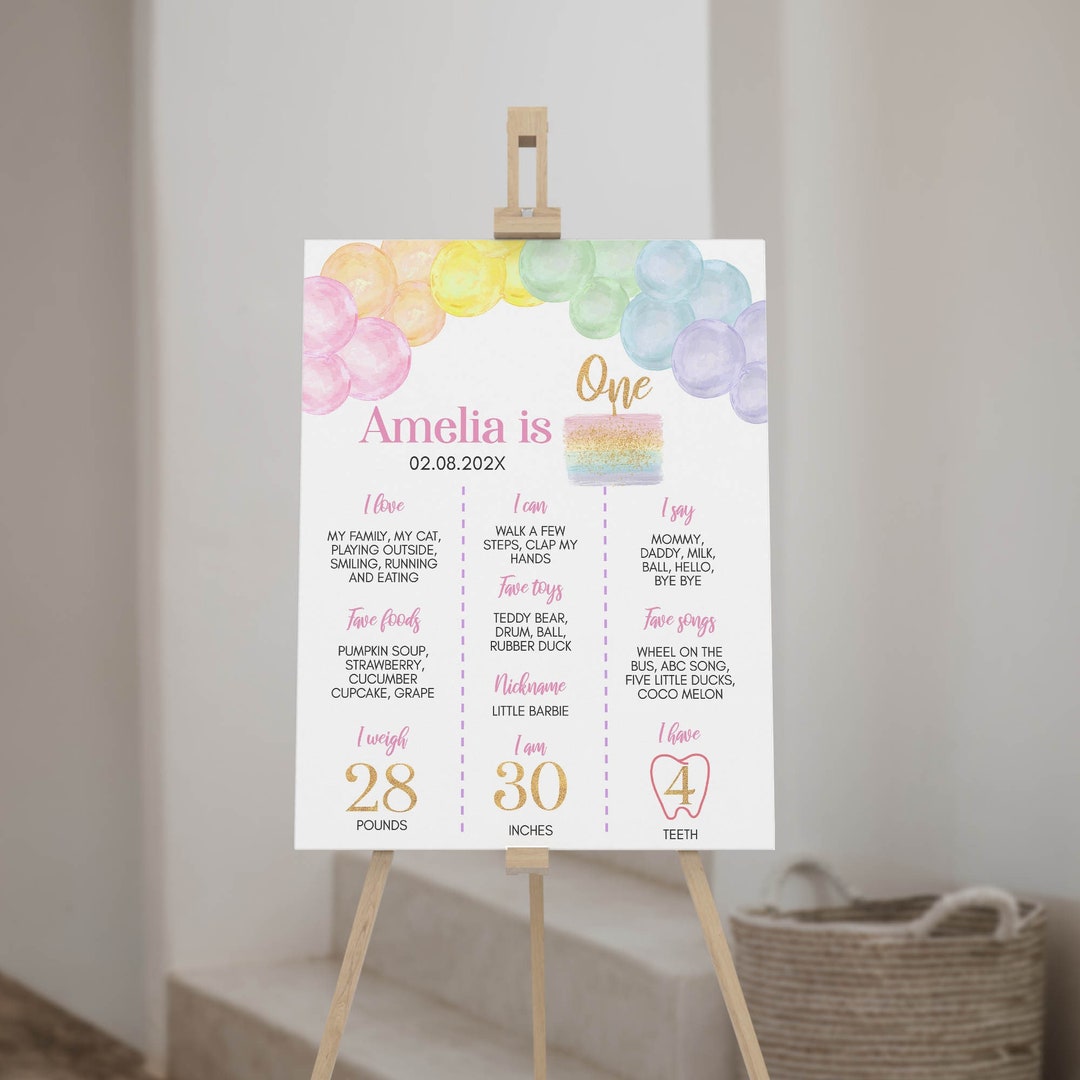 EDITABLE Pastel Rainbow First Birthday Milestone Sign, Pastel 1st ...