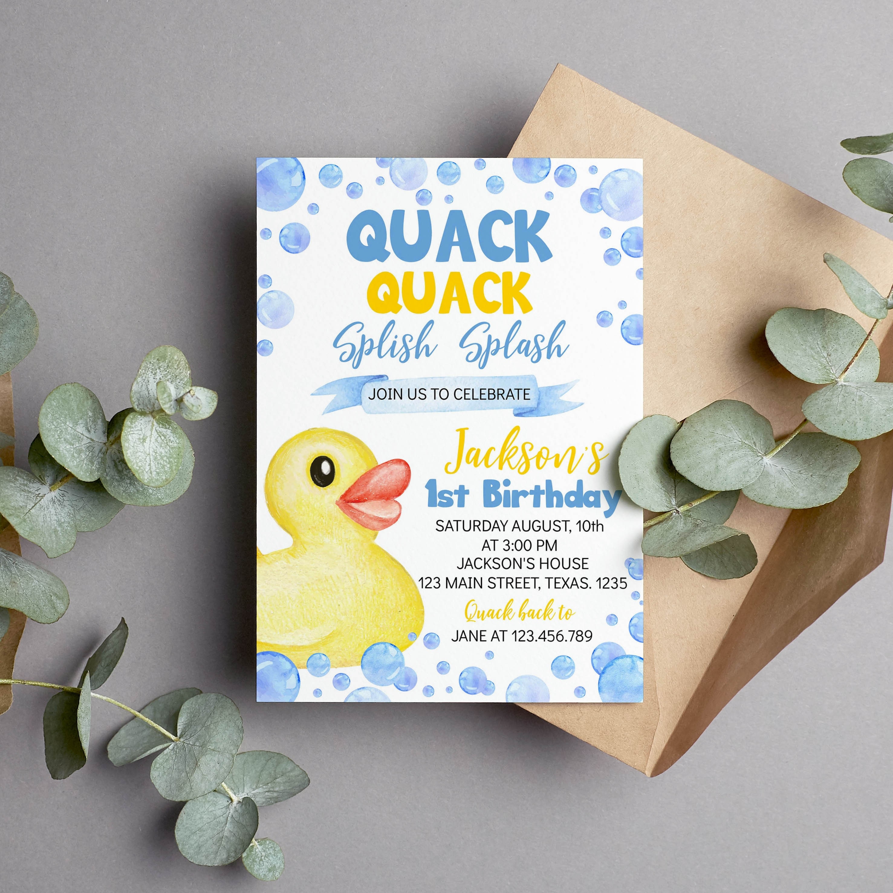 EDITABLE Rubber Duck Birthday Invitation Boy 1st Birthday - Etsy