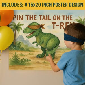 Pin the Tail on the T-rex Printable Game | 16x20 Poster + Tails + Wild ...
