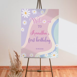 EDITABLE Pastel Daisy Birthday Party Welcome Sign, Daisy Birthday Sign ...