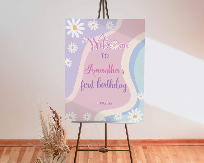 EDITABLE Pastel Daisy Birthday Party Welcome Sign Daisy - Etsy