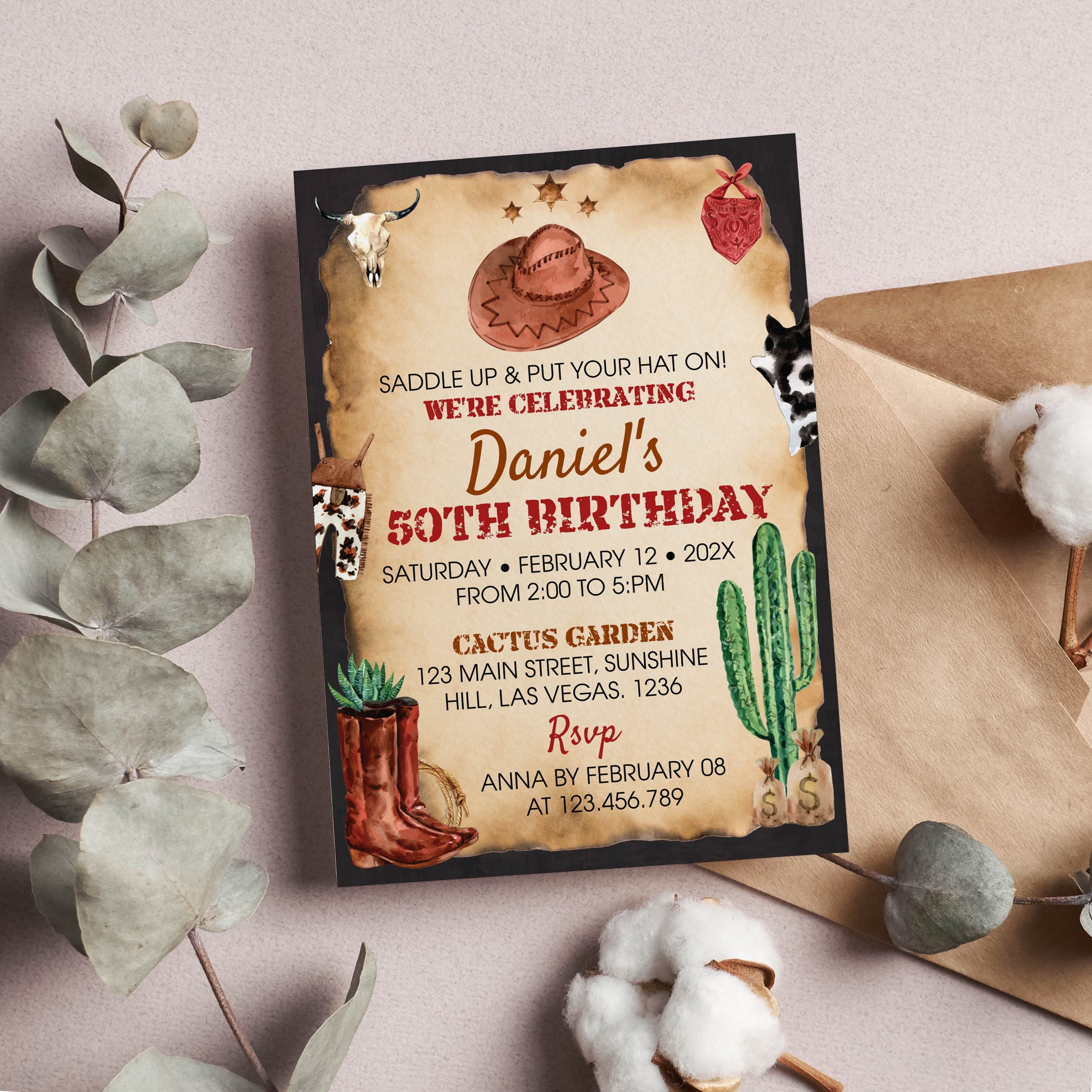 EDITABLE Country Western Invitation, Cowboy Birthday Invite, Adult ...