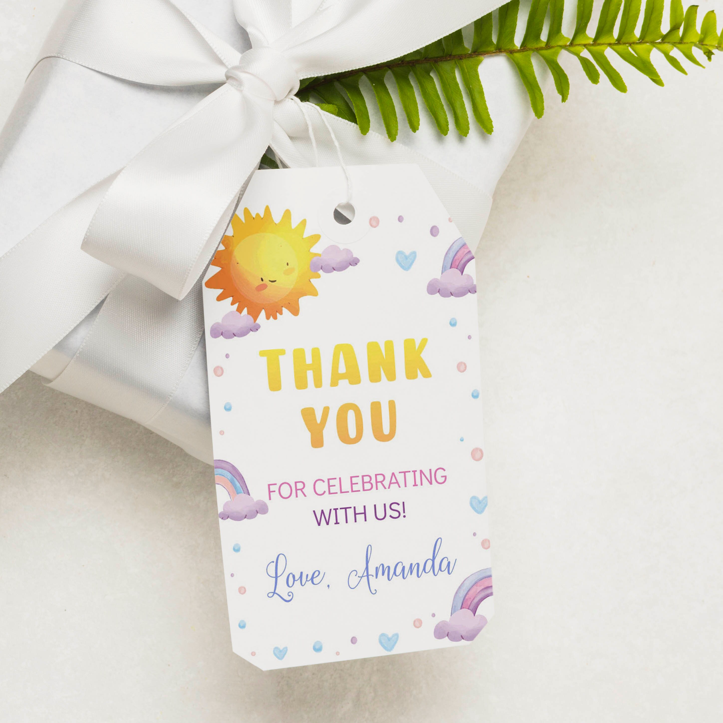 EDITABLE Sunshine 1st Birthday Favor Tag Pastel Rainbow Party - Etsy