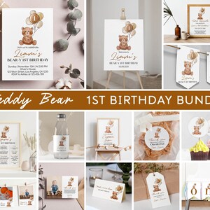 Editable Beary First Birthday Invitation Bundle, Modern Bear 1st ...
