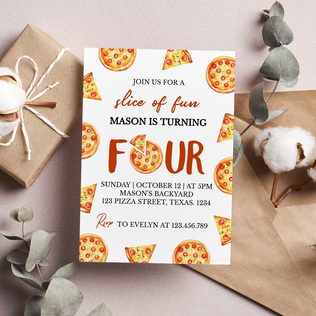 Pizza Party Birthday Invitation, Pizza 4th Birthday Invite, Kids Pizza ...
