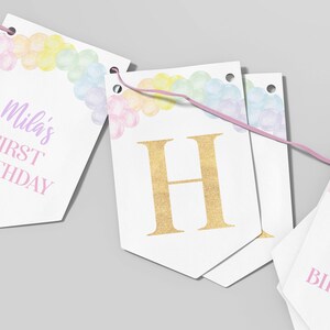 Editable Pastel Rainbow Birthday Banner, Pastel Birthday Banner ...