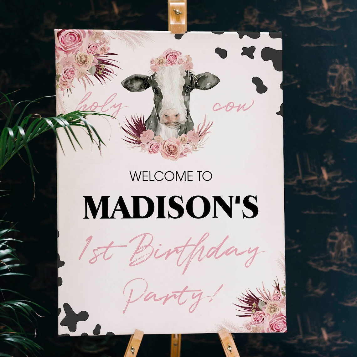 EDITABLE Cow Birthday Party Welcome Sign Holy Cow I'm One - Etsy