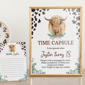 EDITABLE Highland Cow Time Capsule Template, Cow 1st Birthday Time ...