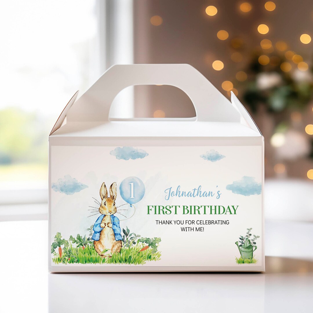 Classic Rabbit Gable Gift Box Label, Vintage Bunny Birthday Party Favor ...