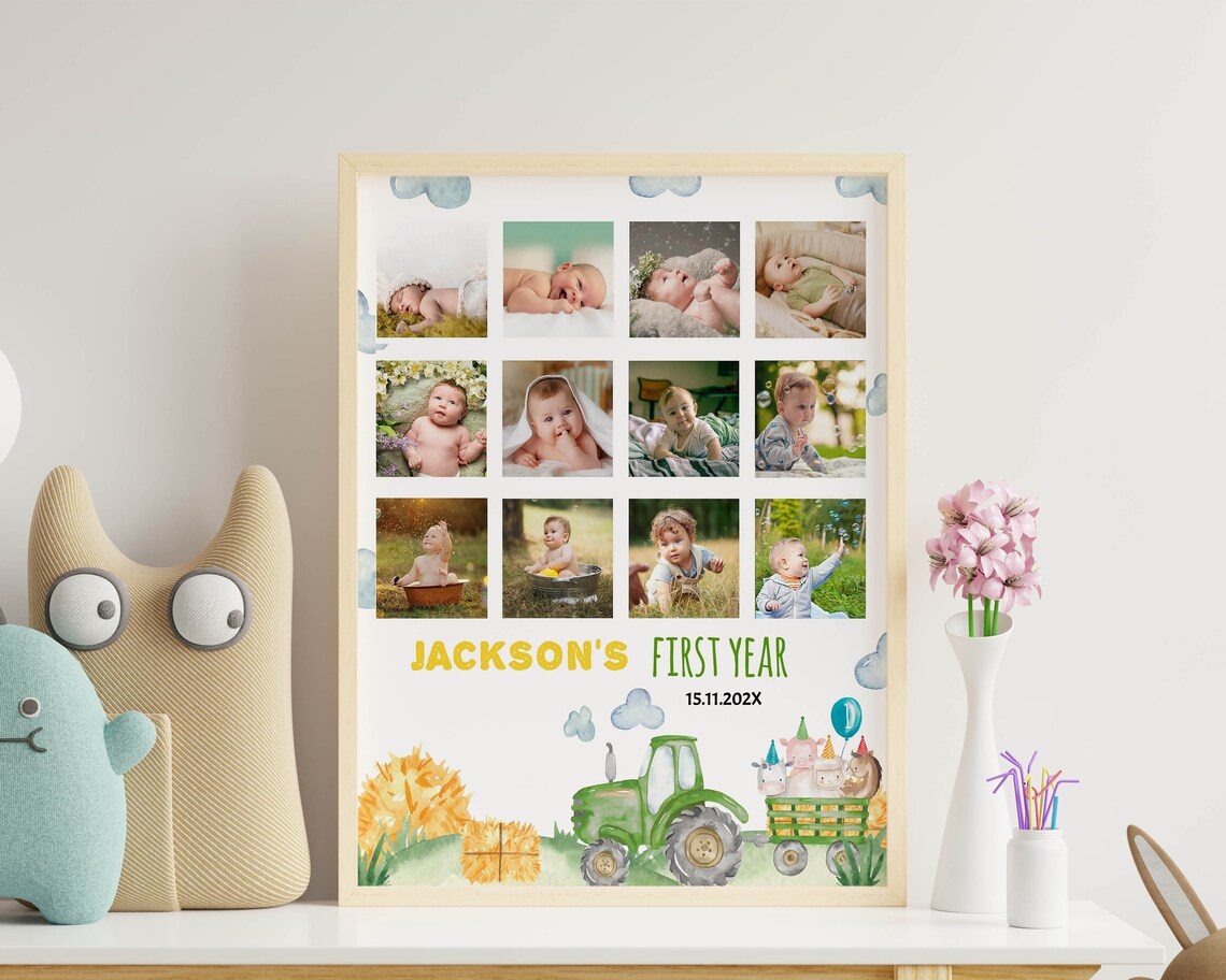 Editable First Year Photo Collage 12 Month Photo Print First - Etsy