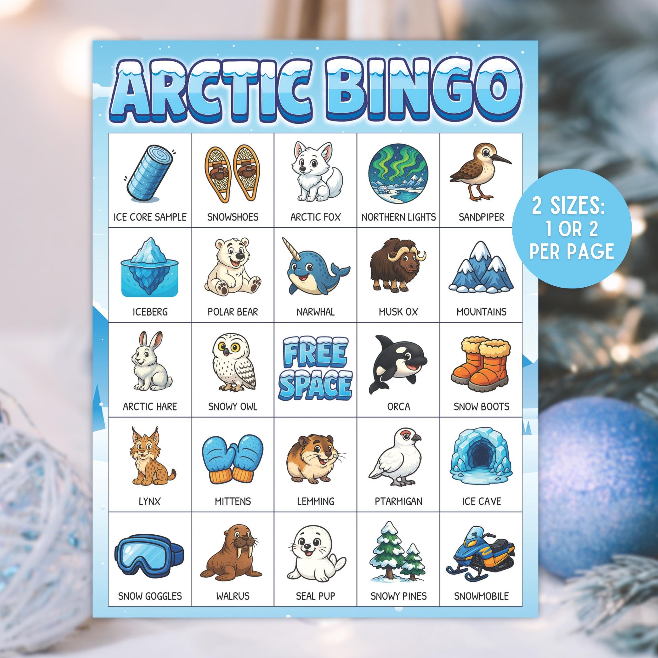 Winter Bingo, Arctic 50 Holiday Bingo Cards, Winter Wonderland Bingo ...