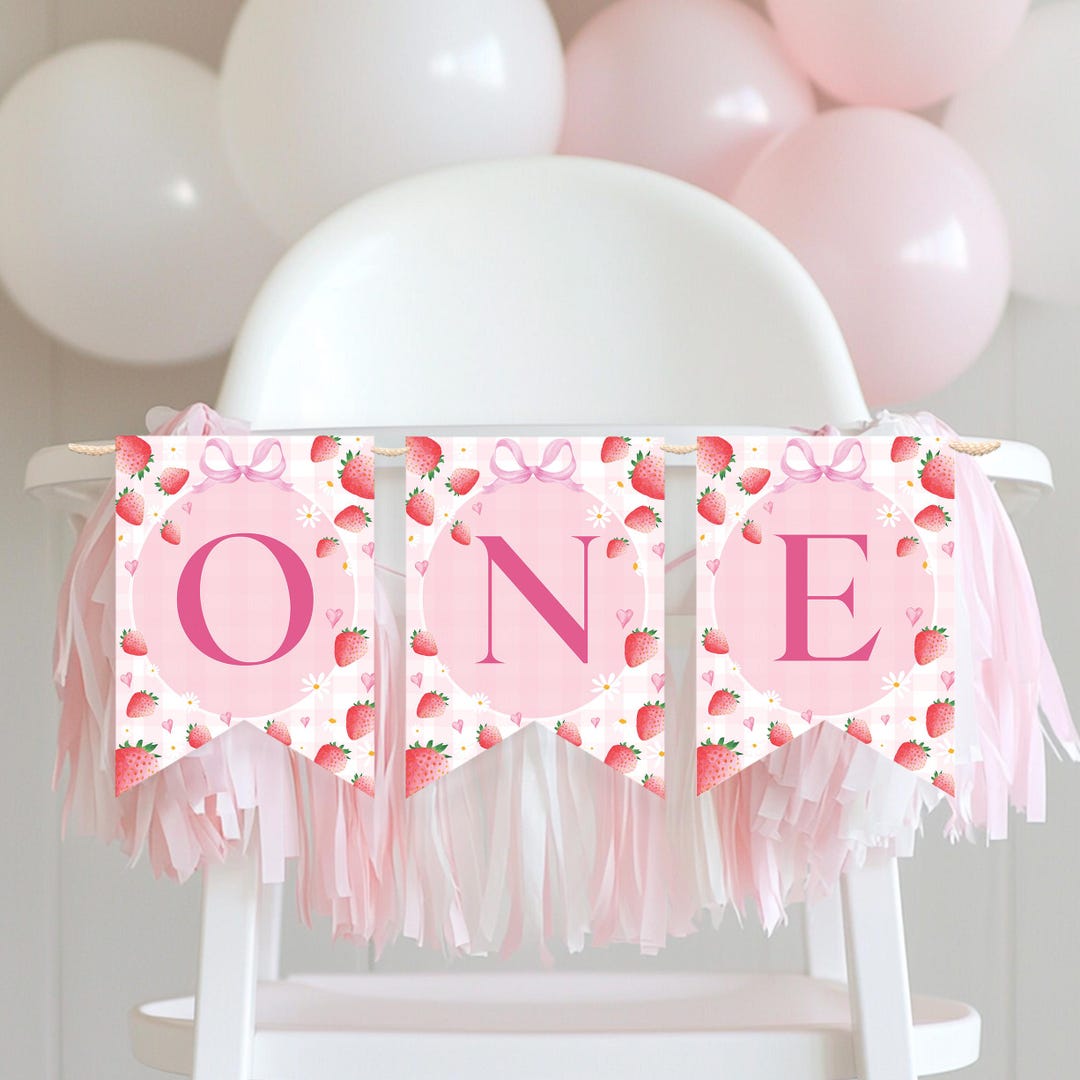 Editable Berry First Highchair Banner | Strawberry First Birthday High ...