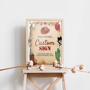 EDITABLE Wild West Party Sign, First Rodeo Birthday Custom Sign, Cowboy ...