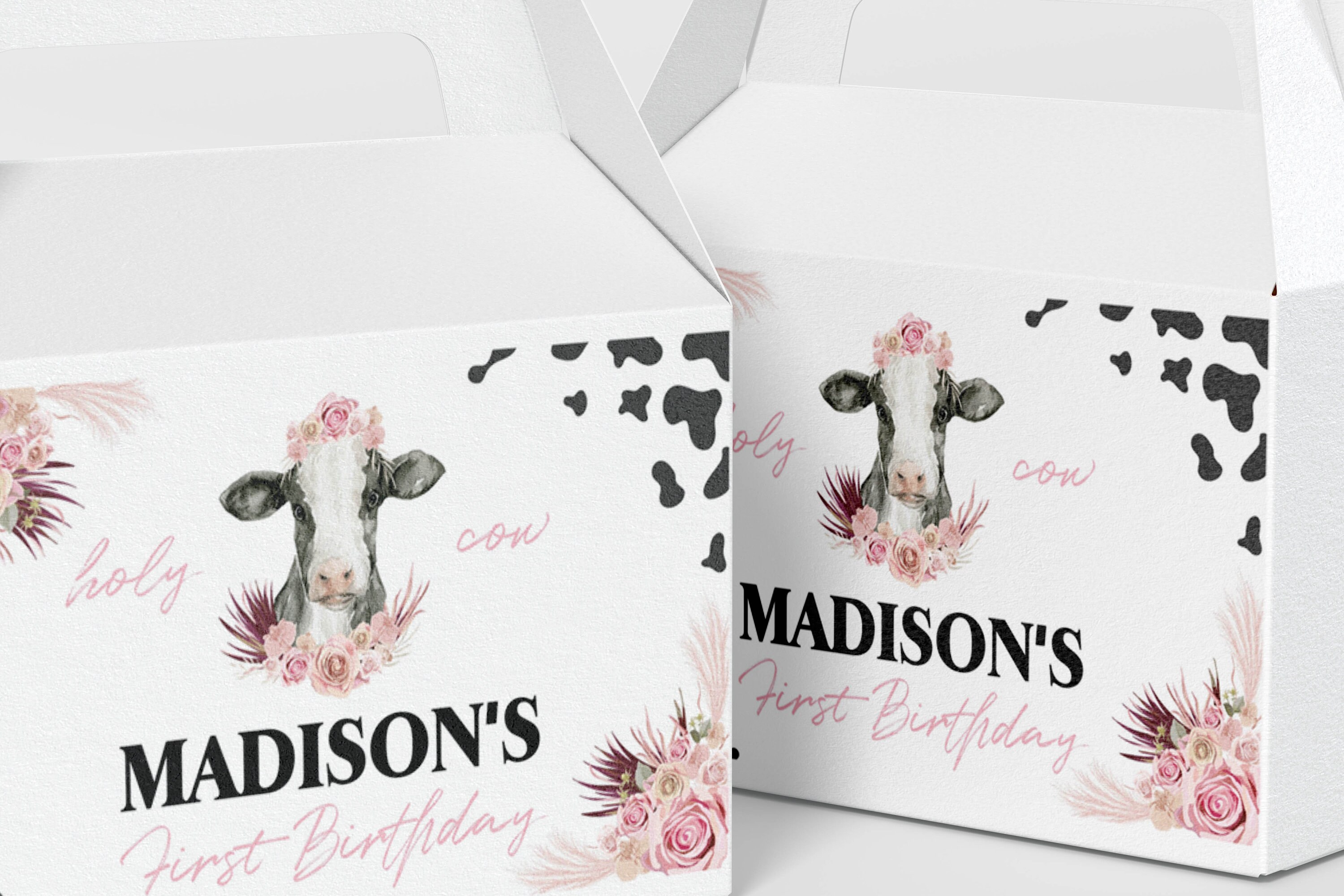 EDITABLE Holy Cow I'm One Gable Gift Box Label Cow - Etsy