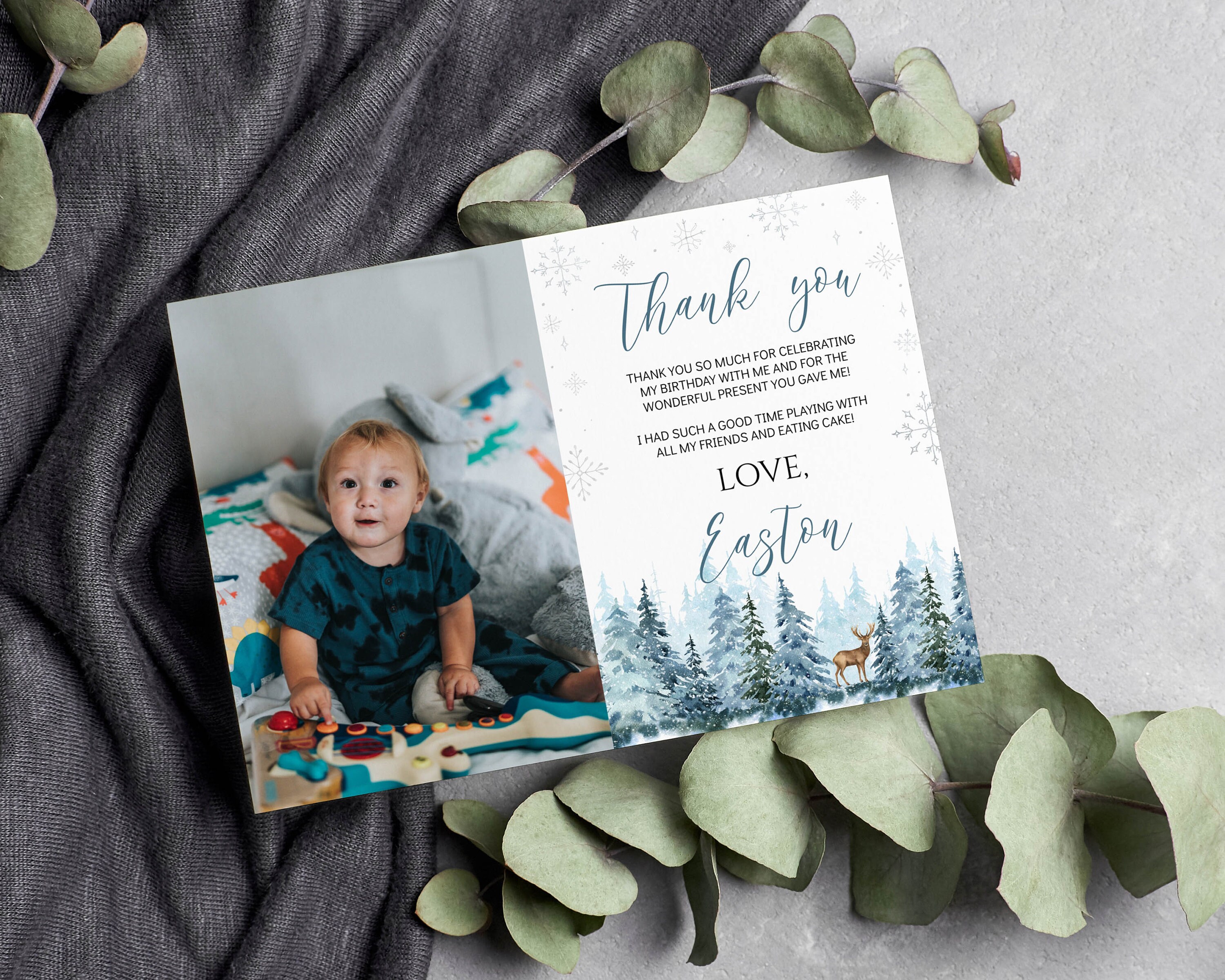 EDITABLE Winter Onederland Thank You Card, Winter 1st Birthday Thank ...