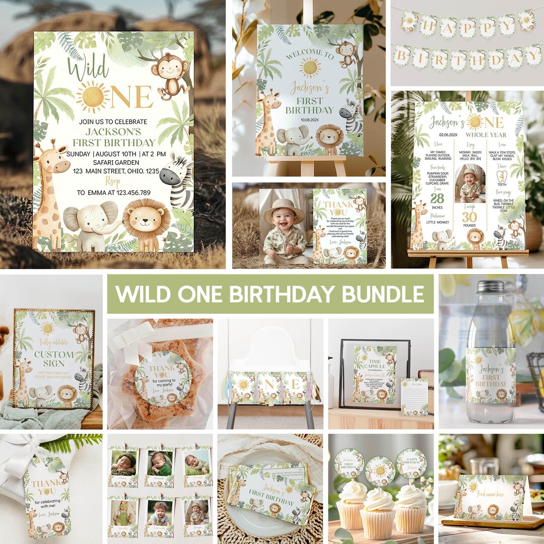 Editable Wild One Theme Birthday Party Package, Safari 1st Birthday ...