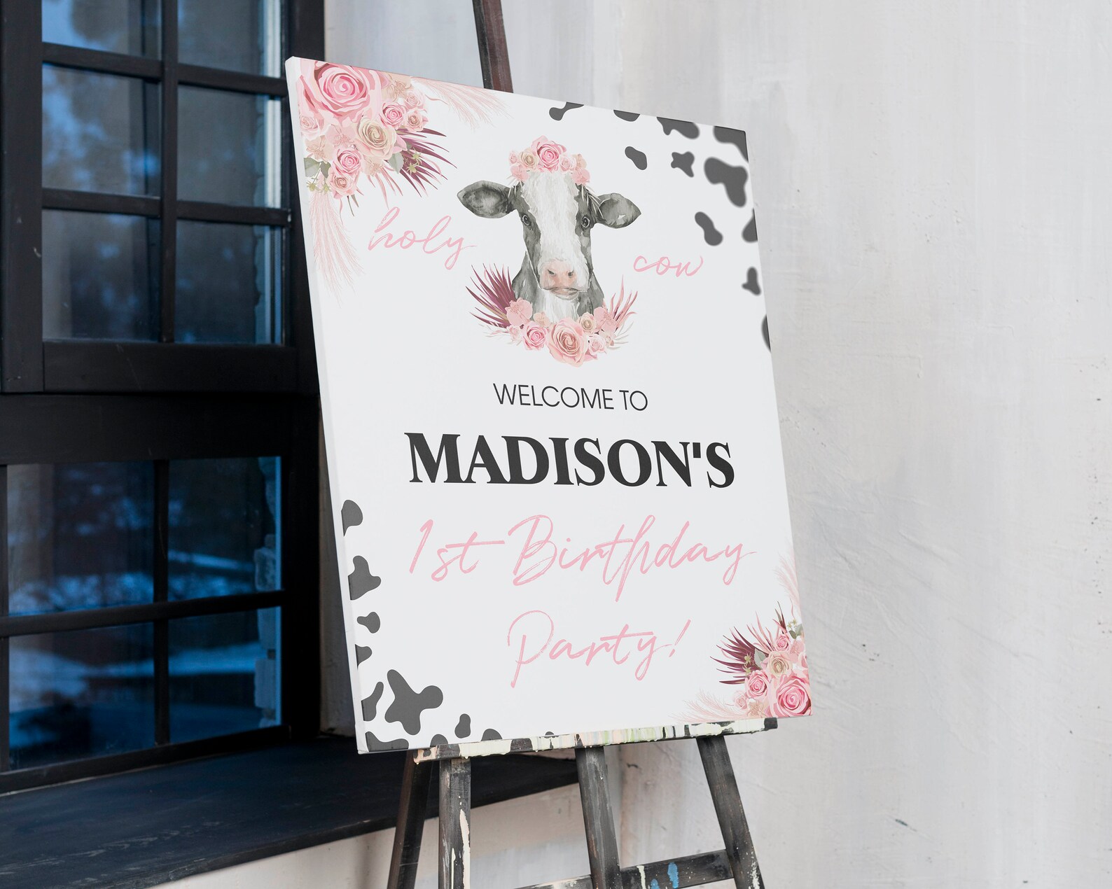 EDITABLE Cow Birthday Party Welcome Sign Holy Cow I'm One - Etsy