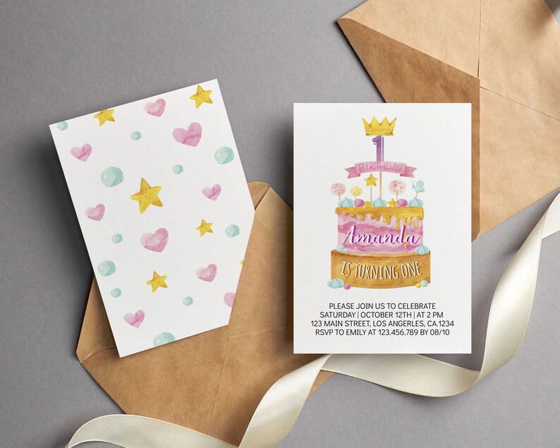 EDITABLE Sweet One Birthday Invitation Birthday Cake | Etsy