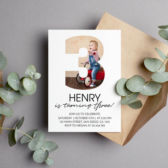 Third Birthday Invitation Modern 3rd Birthday Invite Minimal - Etsy