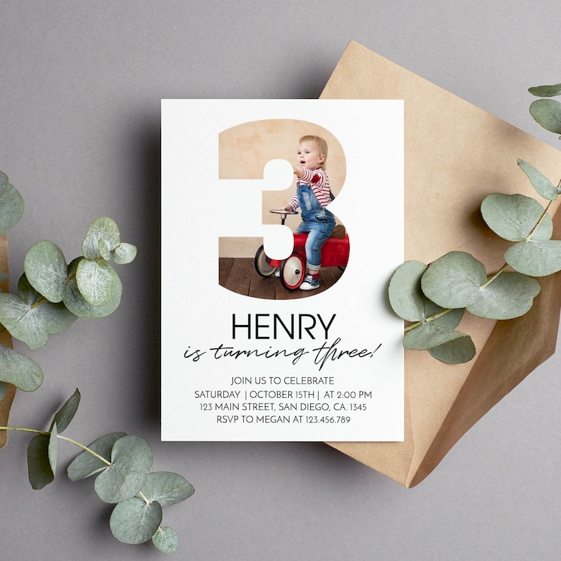 Third Birthday Invitation Modern 3rd Birthday Invite Minimal - Etsy