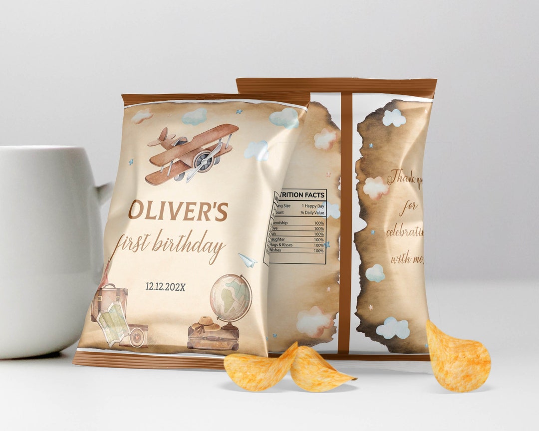 EDITABLE Airplane Birthday Chip Bags Airplane Party Favor - Etsy