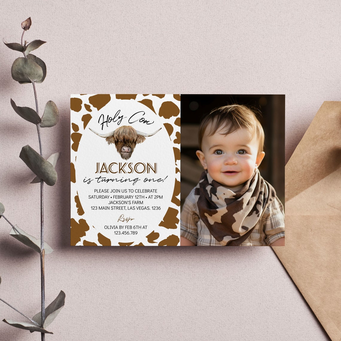 EDITABLE Holy Cow I'm One Invitation, Cow First Birthday Invitation ...