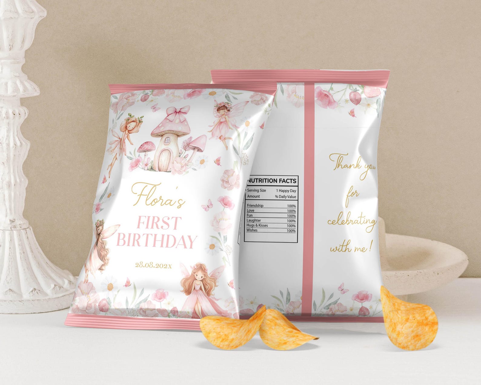 Fairy Birthday Chip Bags, Fairy First Birthday Chip Bag Template ...
