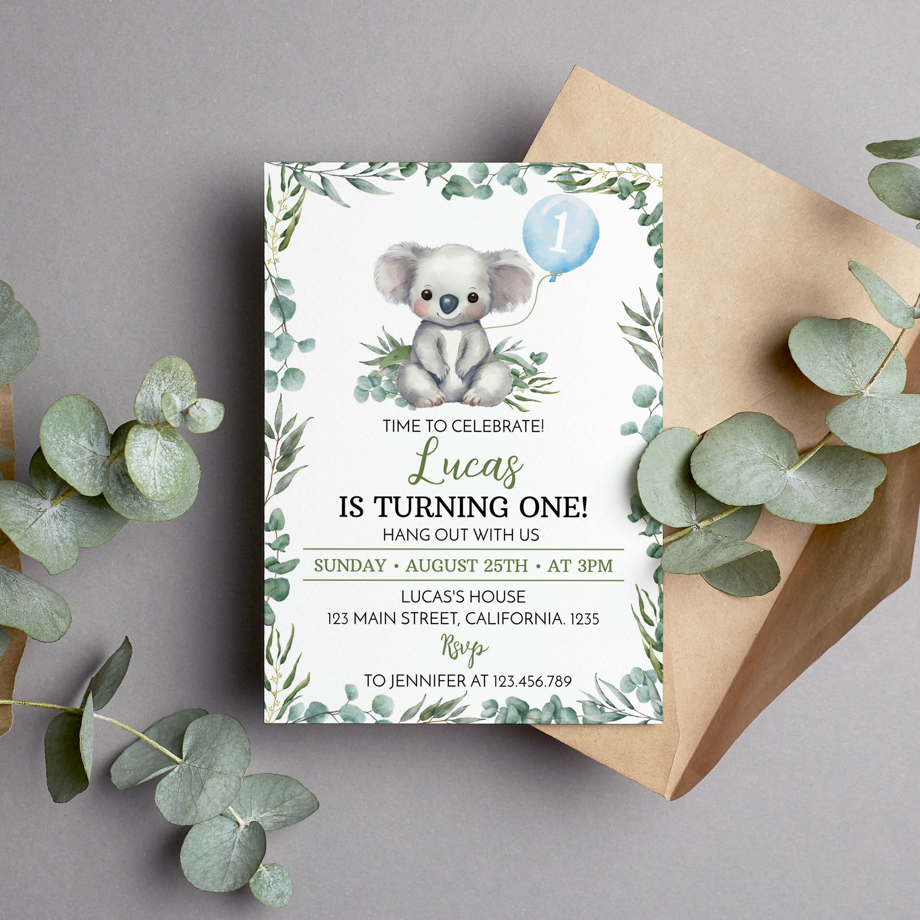 EDITABLE Koala Birthday Invitation, Koala Birthday Invite, Australian ...